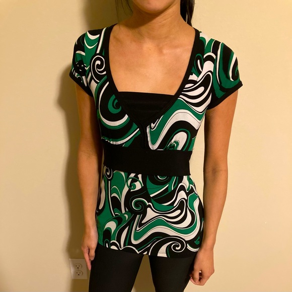 Tops | Green And Black Patterned Top | Poshmark